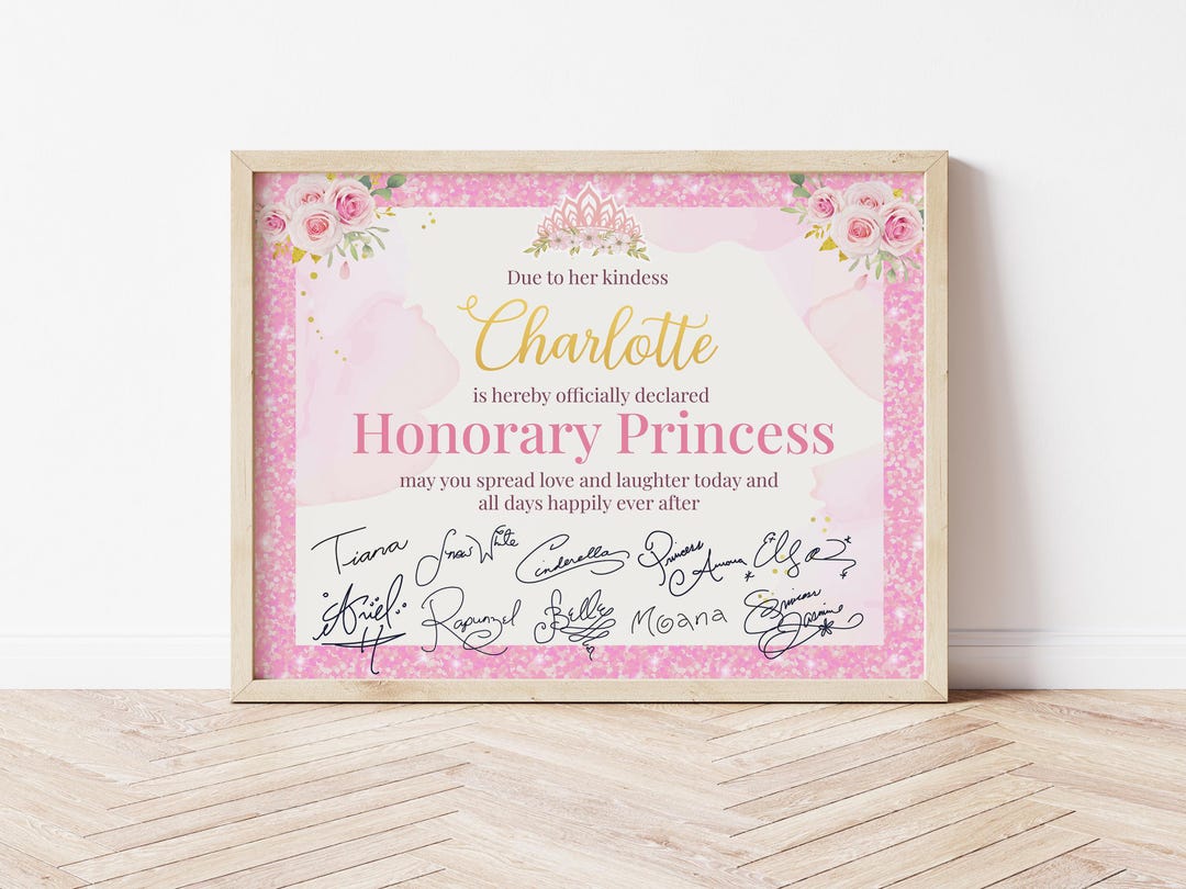 Princesses Honorary Princess Certificate, Princesses Certificate ...