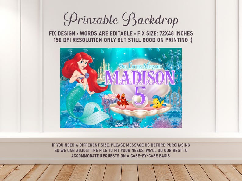 Little Mermaid Ariel Backdrop, Little Mermaid Ariel Banner, Little ...