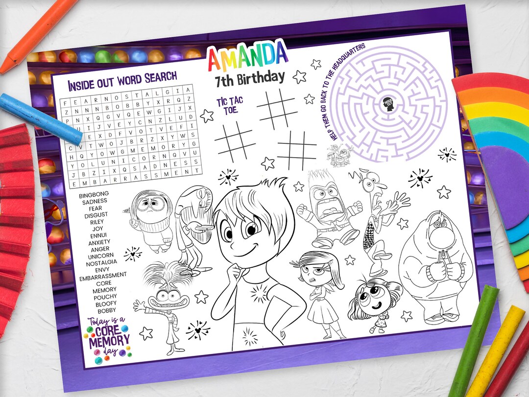 Inside Out Activity Placemat, Inside Out Placemat, Inside Out Coloring ...