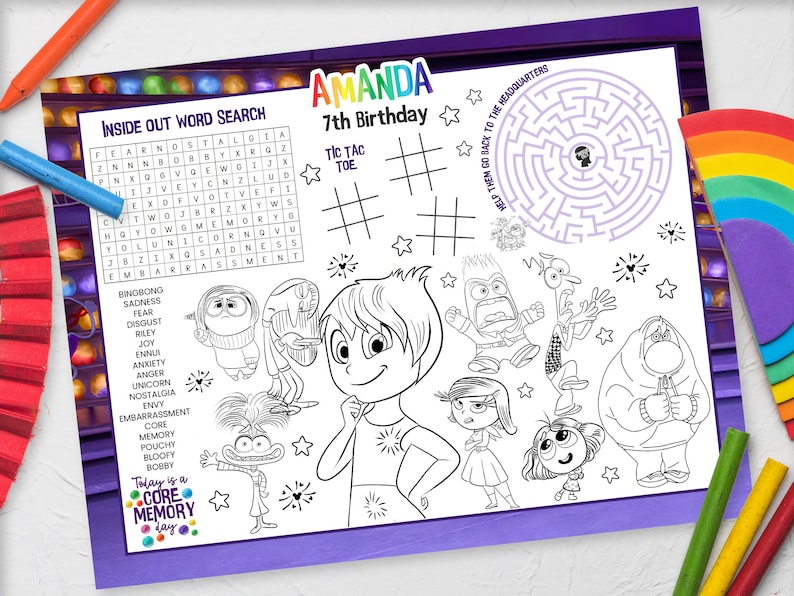 Inside Out Activity Placemat, Coloring Sheet (digital File) 0045 - Etsy