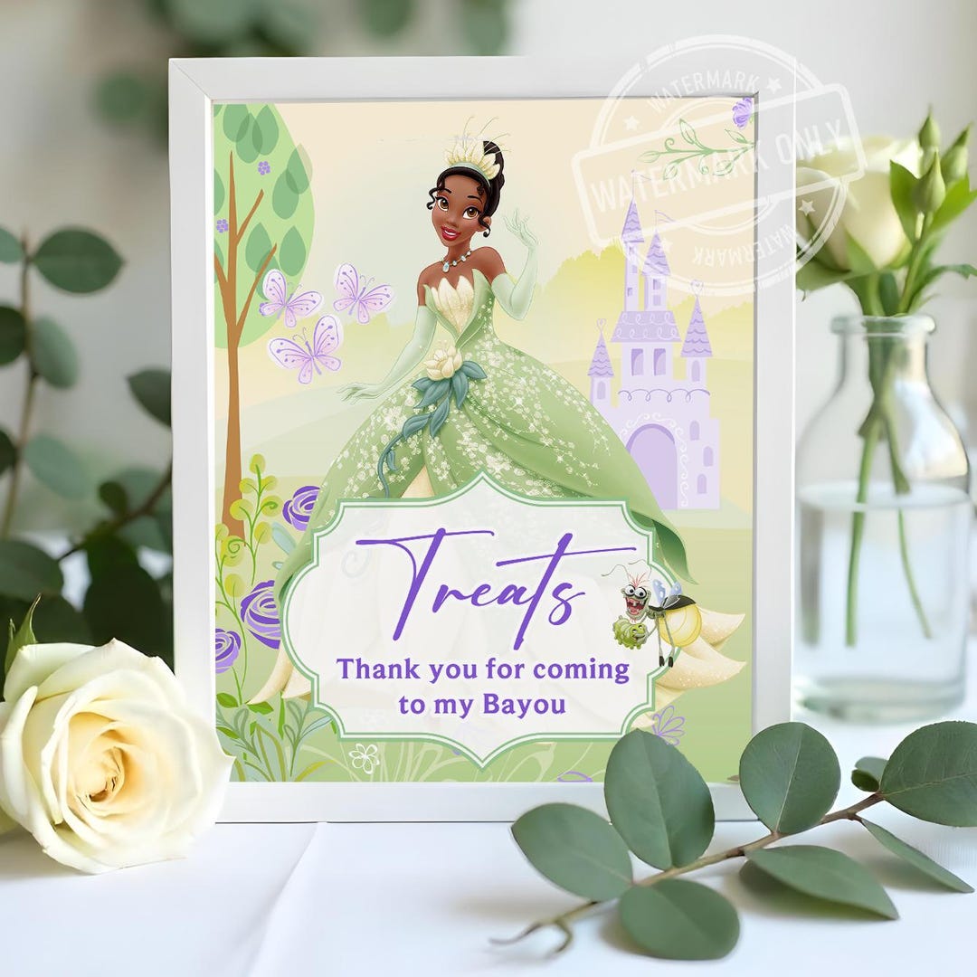 Princess Tiana Party Signage, Princess Tiana Signage, Princess Treats ...