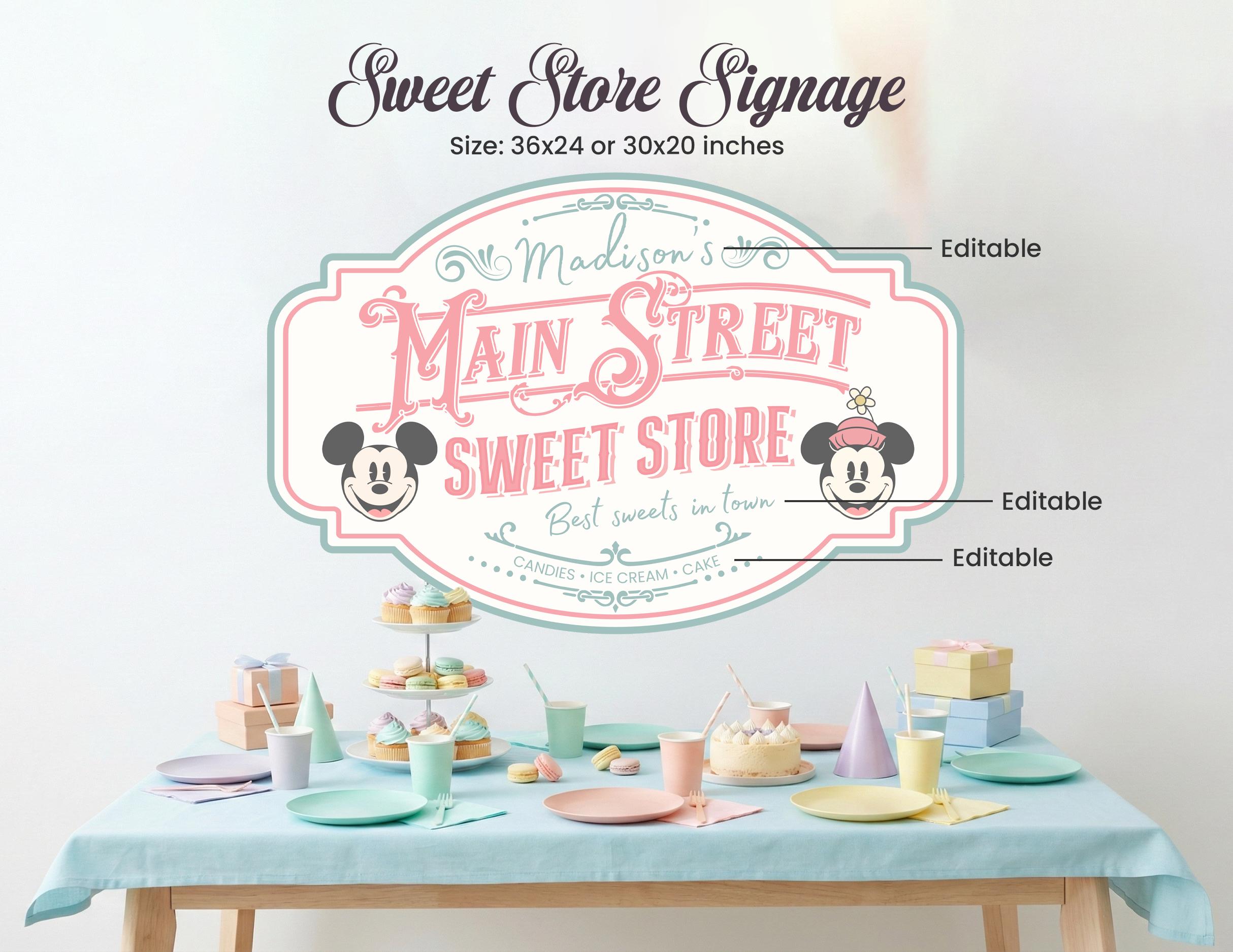 Disneyland Birthday Signage, Mainstreet Sweet Store Party Sign, Digital ...