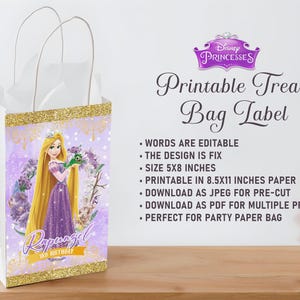 Tangled Rapunzel Treat Bag Label, Tangled Rapunzel Paper Bag Label ...