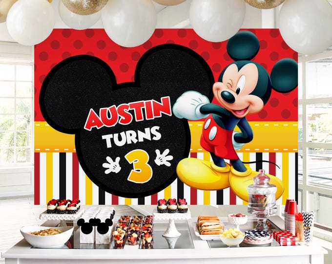 Printable MICKEY MOUSE Birthday Backdrop. CUSTOM Mickey Mouse Baby Blue ...