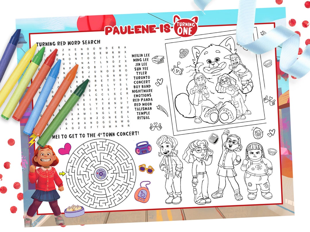 Turning Red Activity Placemat, Turning Red Placemat, Turning Red ...