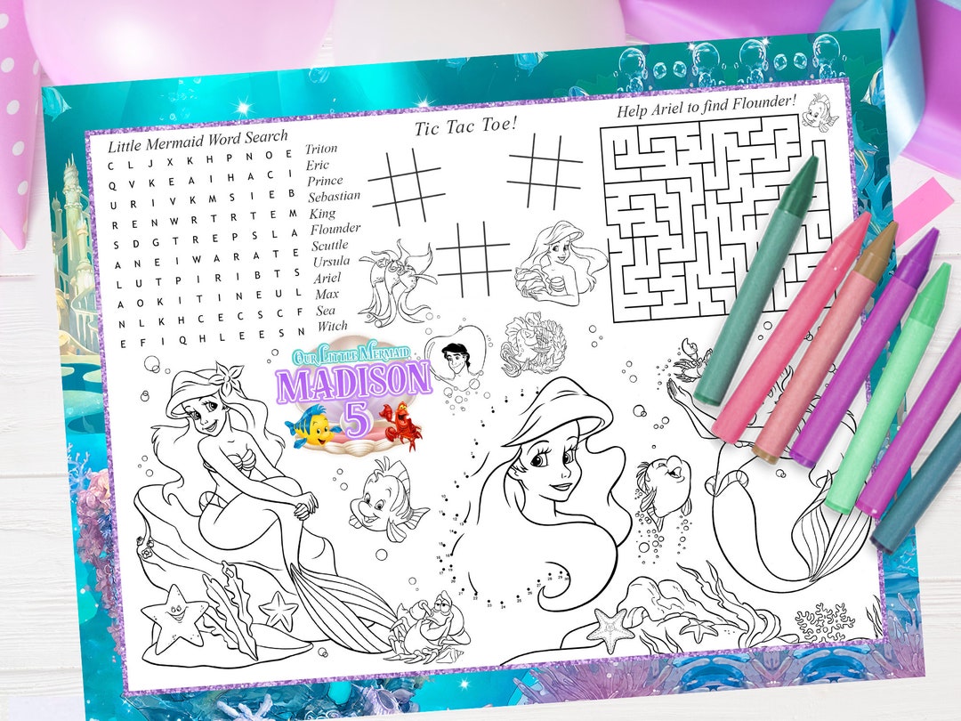 Little Mermaid Ariel Activity Placemat, Little Mermaid Ariel Placemat ...