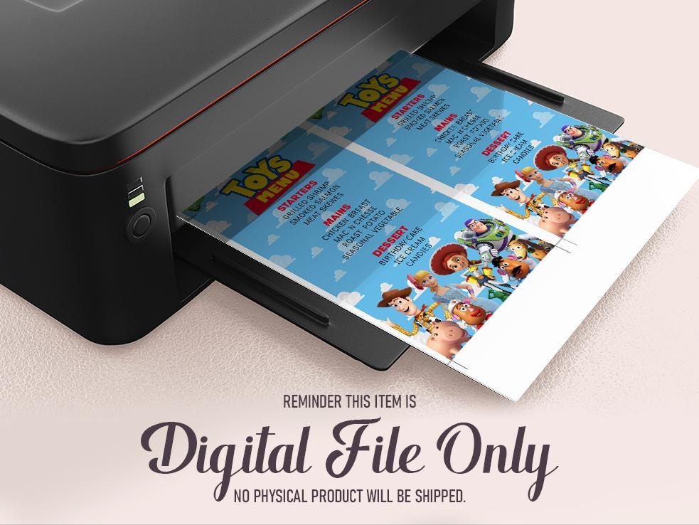 Toy Story Menu, Toy Story Menu Printable, Toy Story, DIGITAL FILE ONLY ...