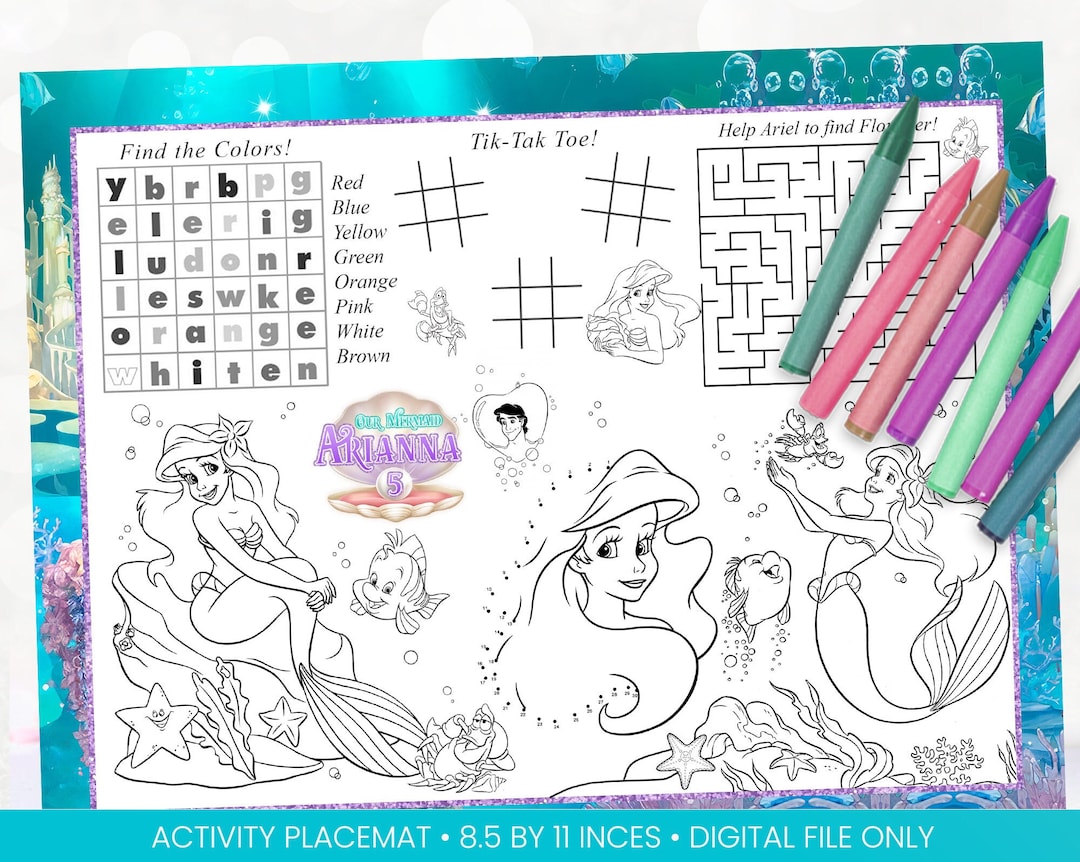 Little Mermaid Ariel Activity Placemat Little Mermaid Ariel - Etsy