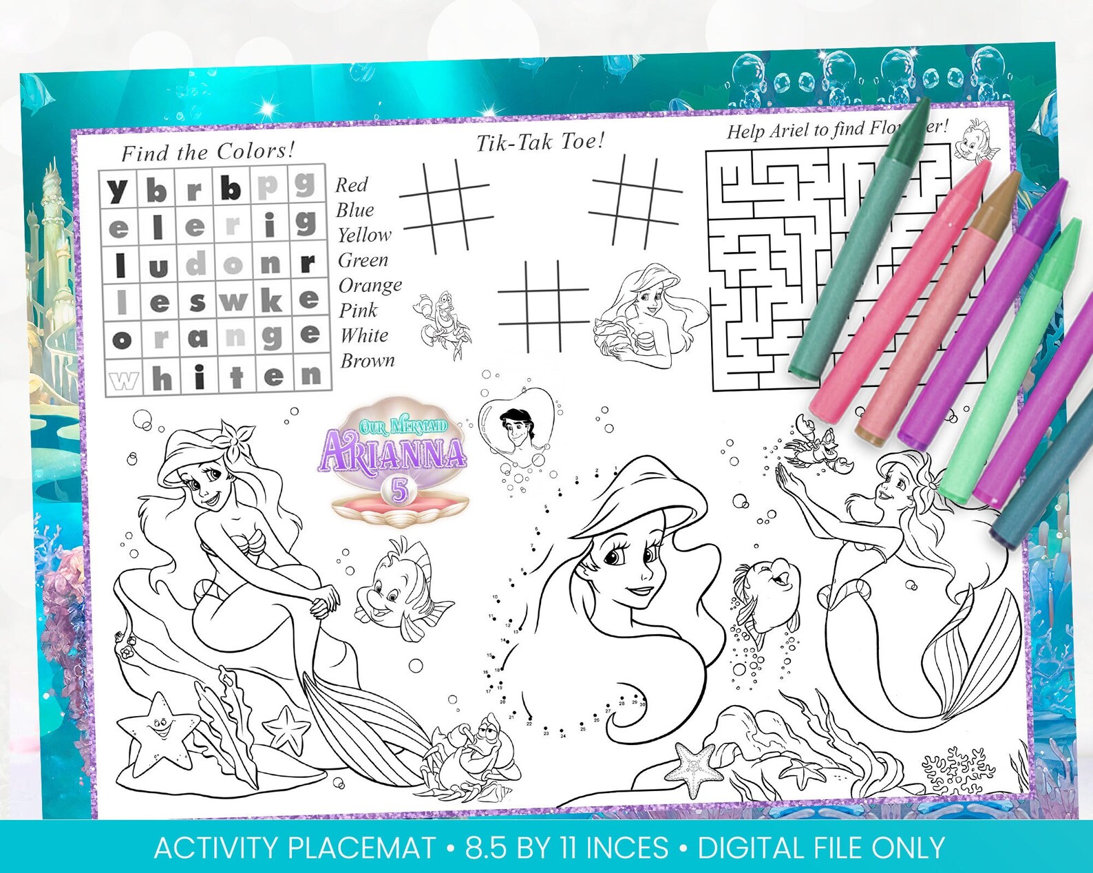 Little Mermaid Ariel Activity Placemat Little Mermaid Ariel - Etsy