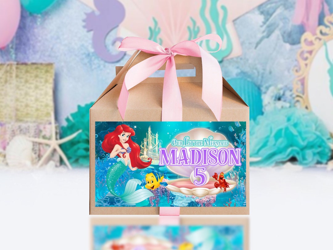 Mermaid Ariel Gable Box Label, Mermaid Ariel Treat Box Label, Mermaid ...