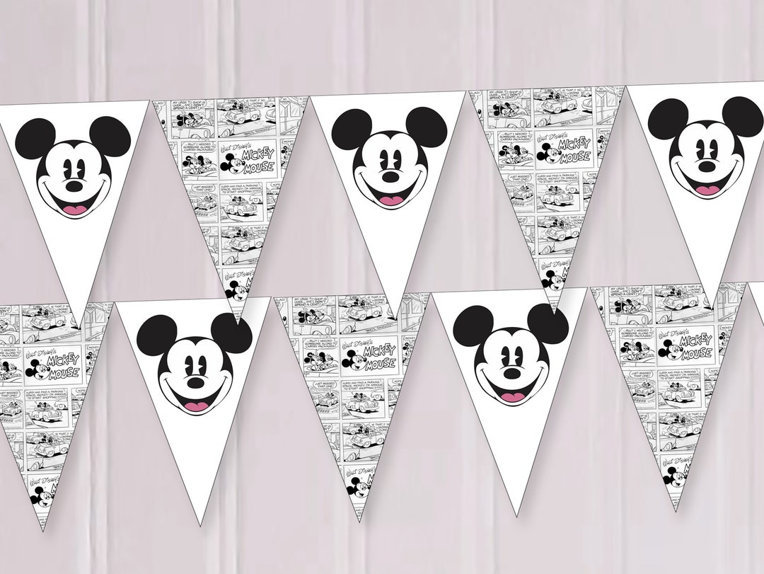 Mickey Mouse Black and White Banderitas, Mickey Mouse Black and White ...