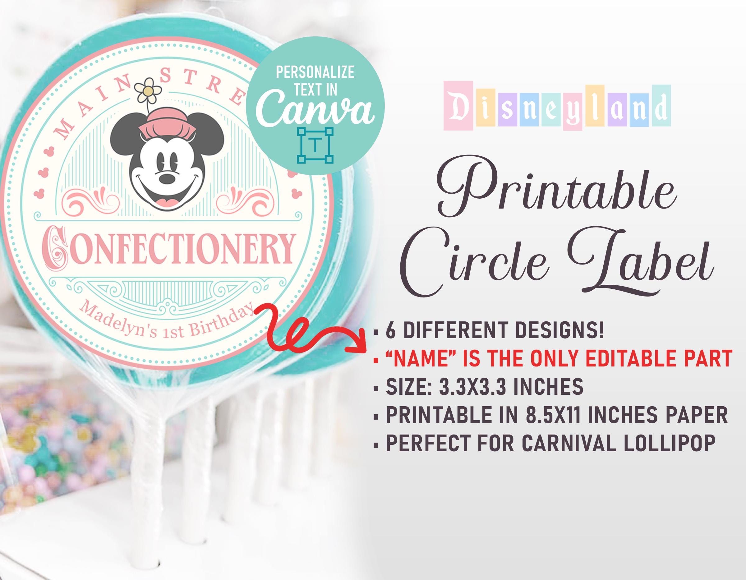Mickey Mouse Lollipop Label, Main Street Confectionery (digital File ...