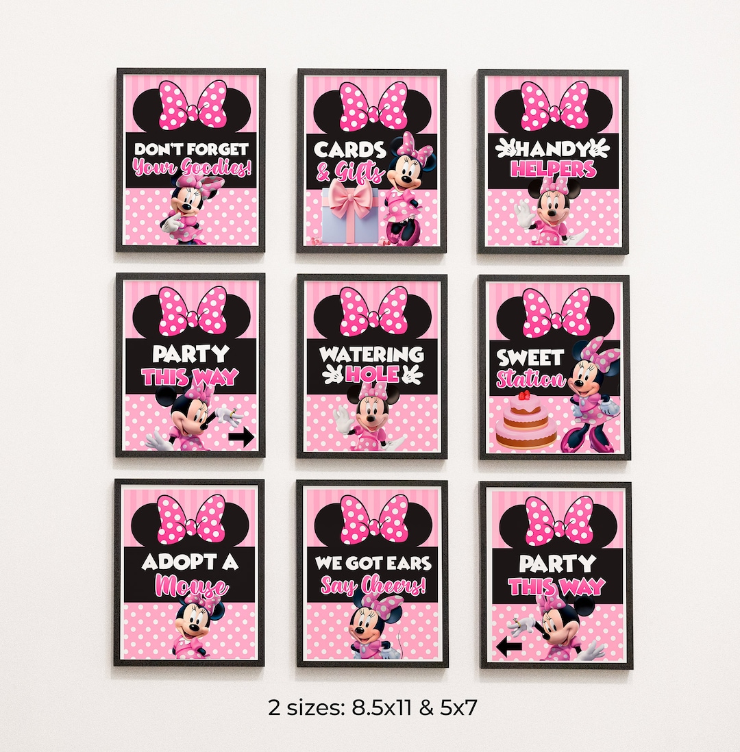 Minnie Mouse Pink Party Signs, Minnie Mouse Pink Signage, Minnie Mouse ...