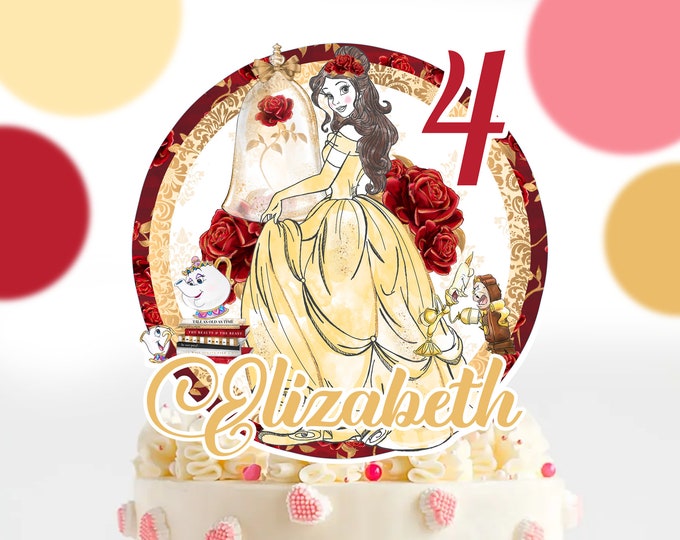 Princess Belle Personalized Cake Topper, Beauty and the Beast Party ...