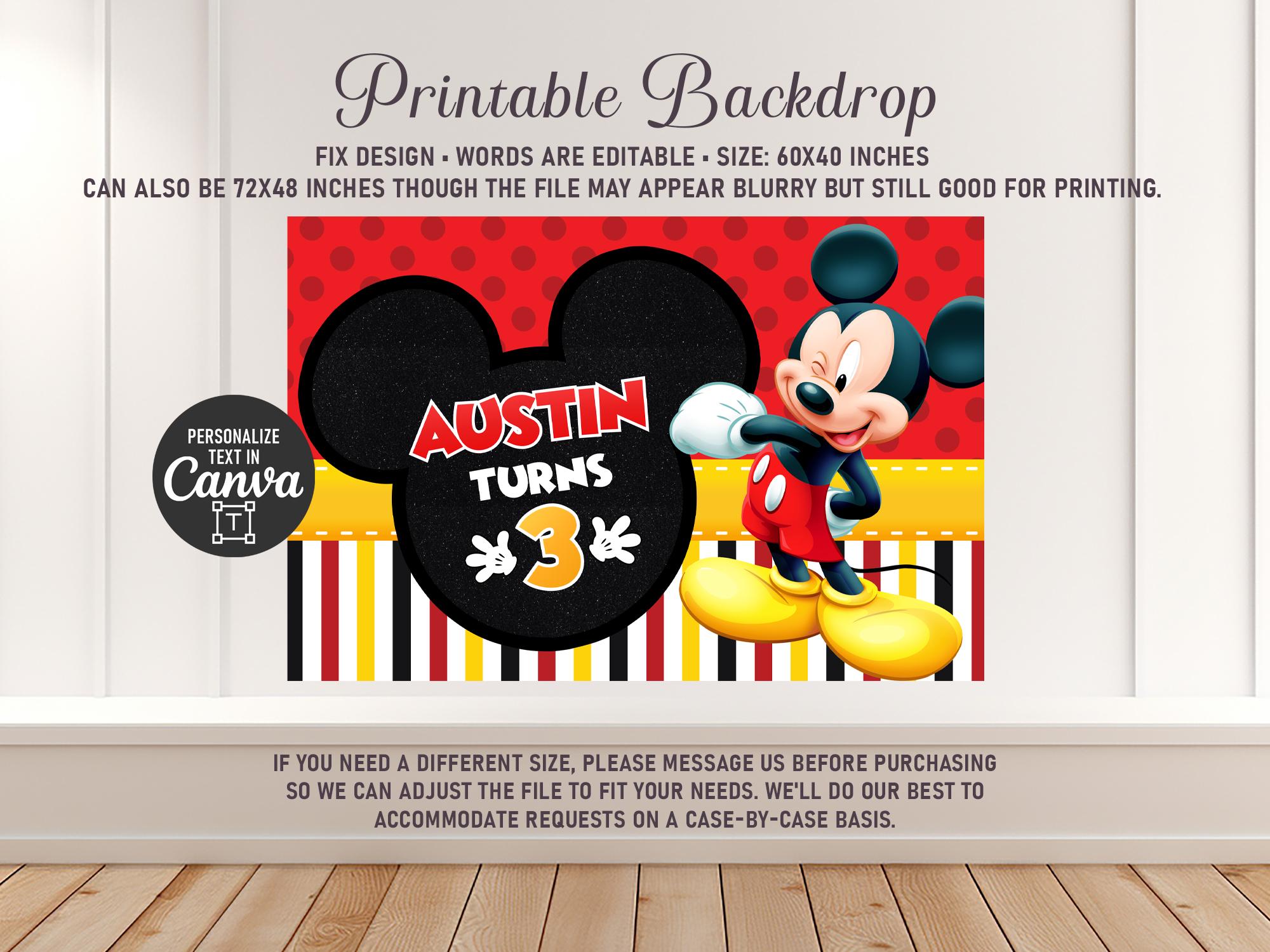 Mickey Mouse Backdrop, Mickey Mouse Banner, Mickey Mouse Printable ...