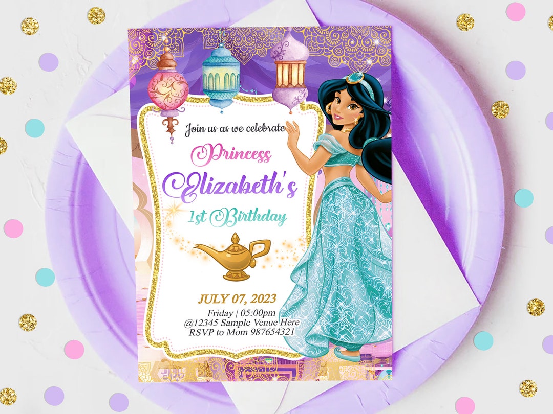 Princess Jasmine Invitation, Princess Jasmine Digital Invitation ...