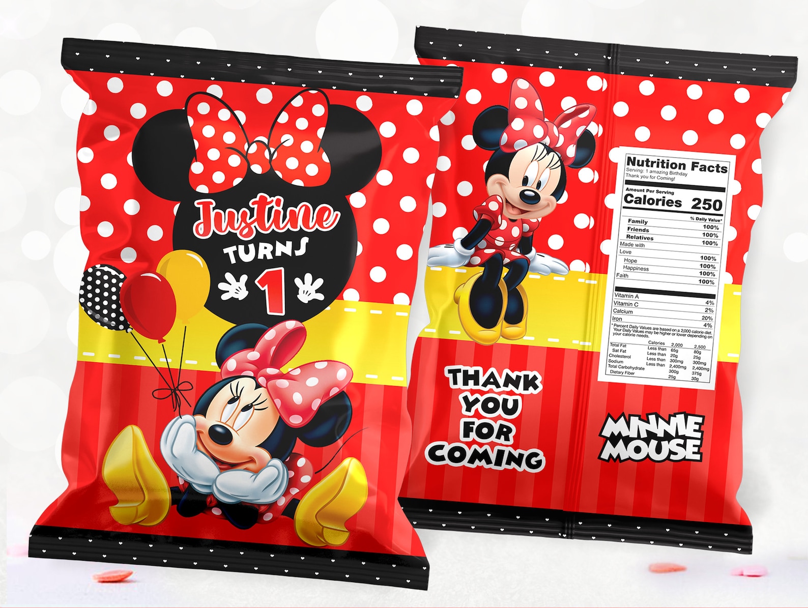 Minnie Mouse Pink Chip Bag, Minnie Mouse Pink Chip Bag Label, Minnie ...