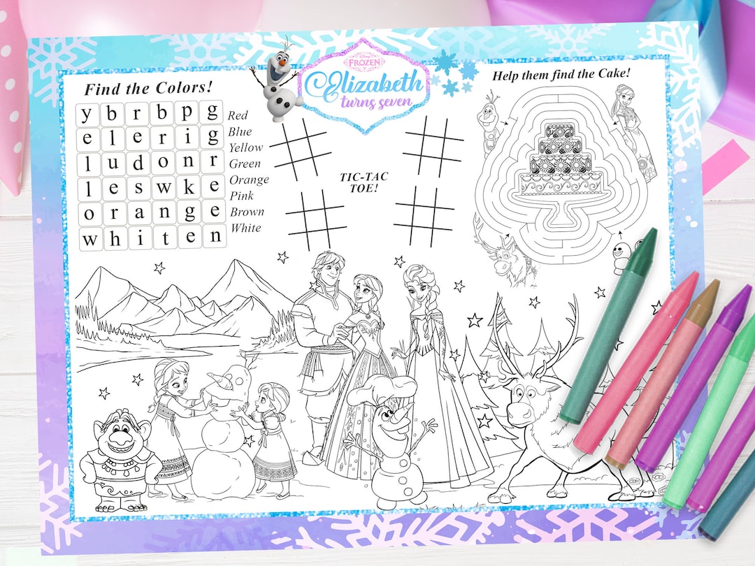 Frozen Activity Placemat, Frozen Placemat, Frozen Coloring Sheet ...