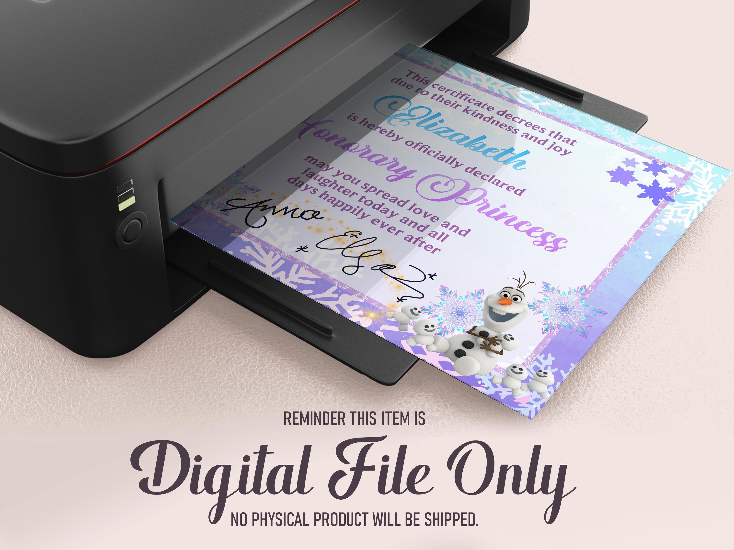 Frozen Honorary Princess Certificate, Frozen Certificate, DIGITAL FILE ...