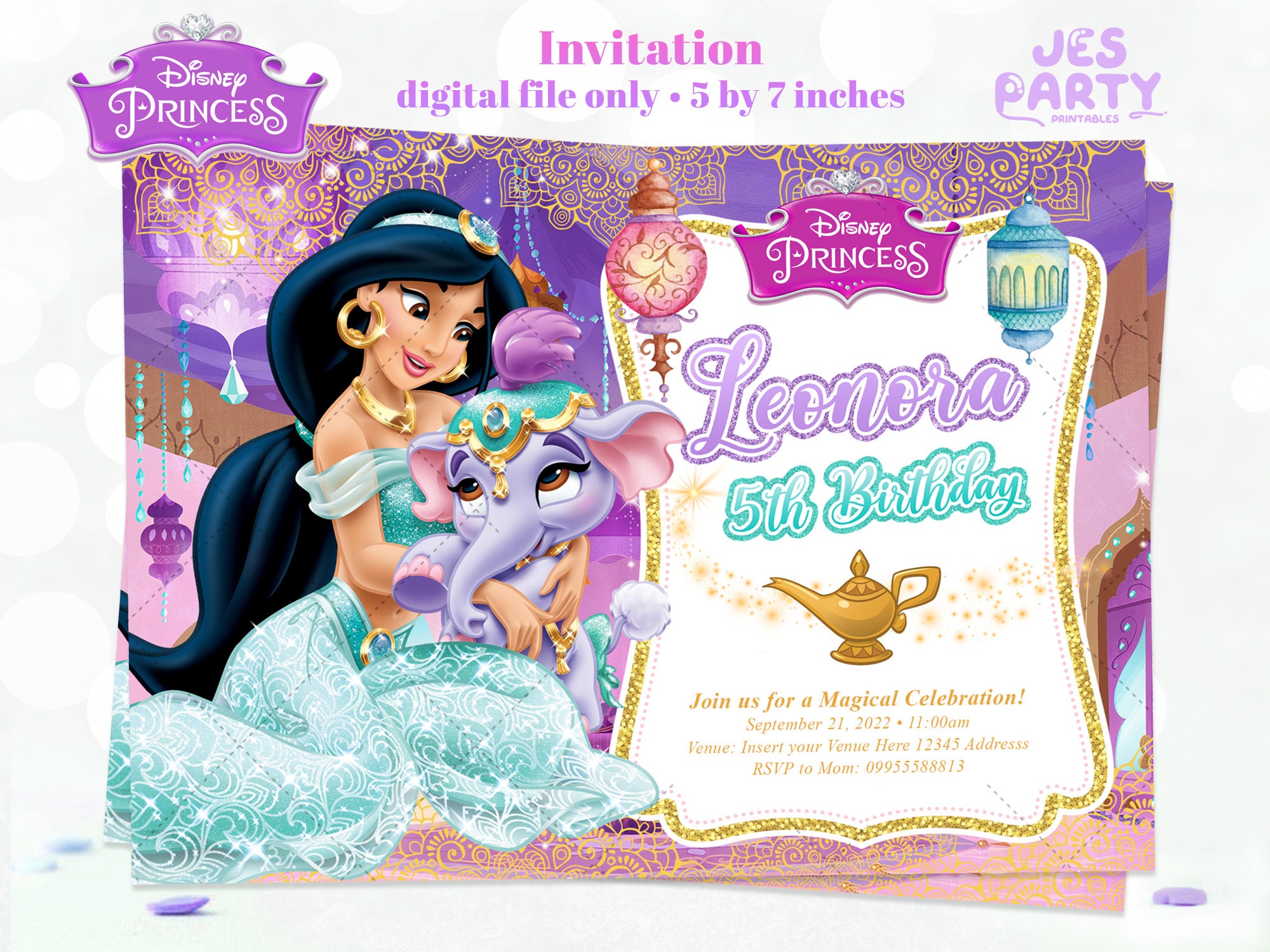 Princess Jasmine Invitation Princess Jasmine Digital - Etsy