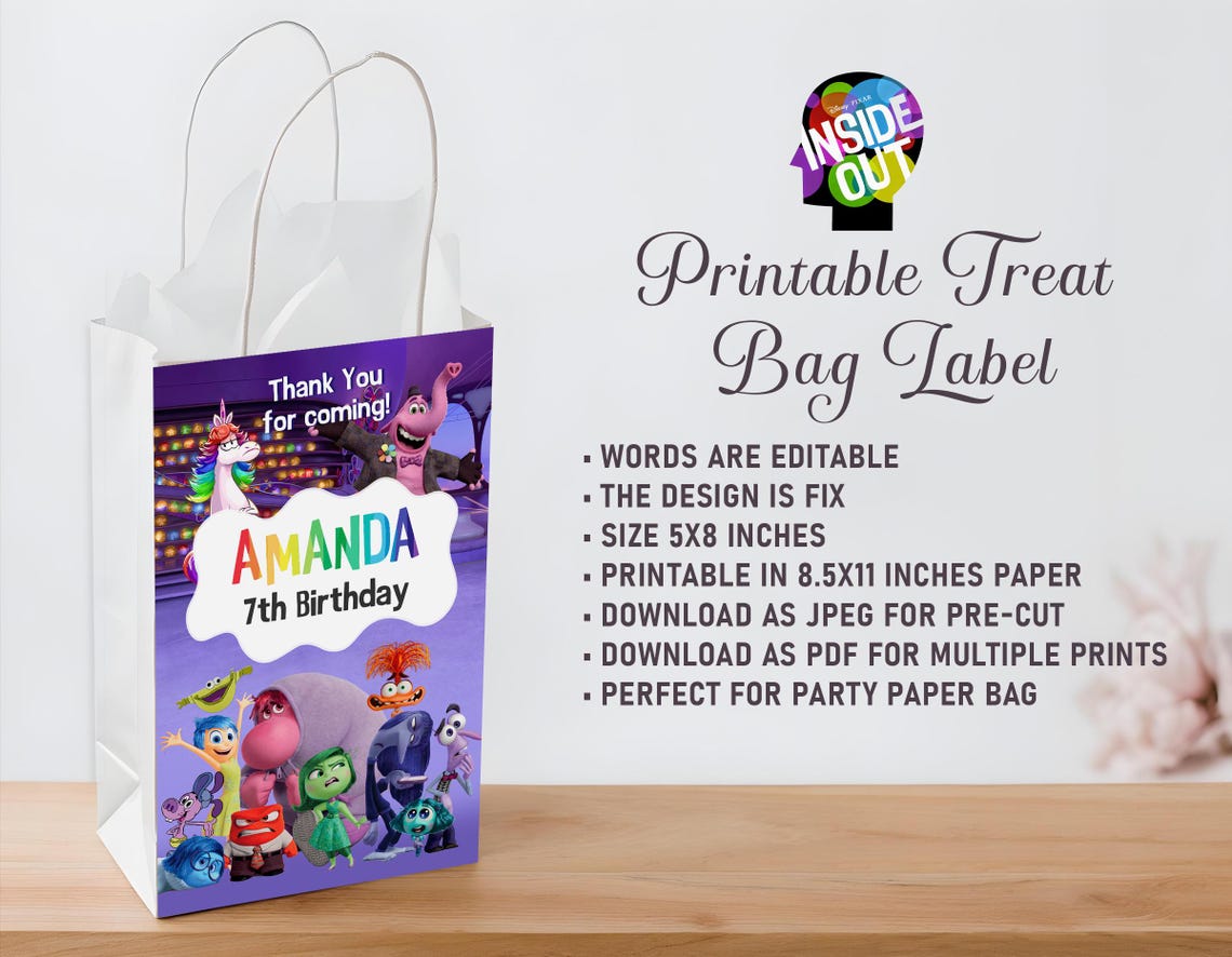 Inside Out Treat Bag Label, Inside Out Paper Bag Label, Inside Out ...