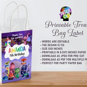 Inside Out Treat Bag Label, Inside Out Paper Bag Label, Inside Out ...