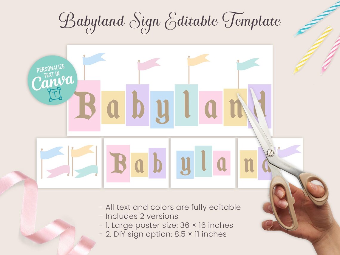Babyland Sign Fully Editable Template, Minnie Mouse Baby Shower ...