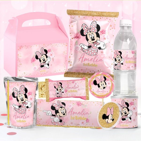 Mouse Head Minnie Inspired Pink & Gold Candy Bar Wrappers Kiss Stickers ...