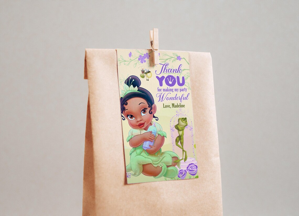 Baby Tiana Thank You Tags, Princess Tiana Giveaway Labels, Princess ...