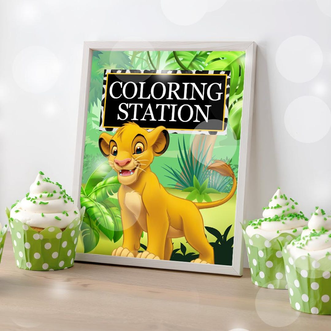Lion King Coloring Station Sign, Lion King Party Signs, Lion King ...