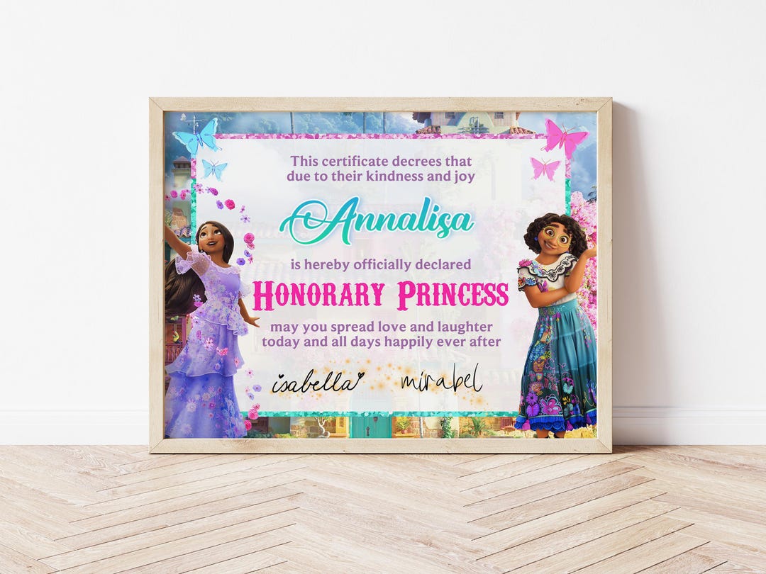 Encanto Honorary Princess Certificate, Encanto Certificate, DIGITAL ...