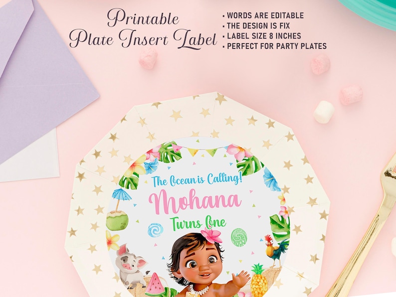 Moana Circle Label, Kids Charger Plate Insert, Kids Plate Insert, Kids ...
