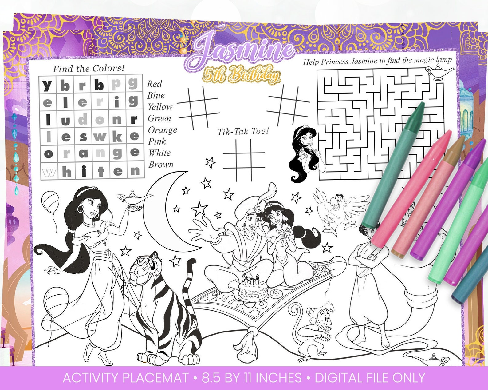 Princess Jasmine Activity Placemat Princess Jasmine Placemat - Etsy