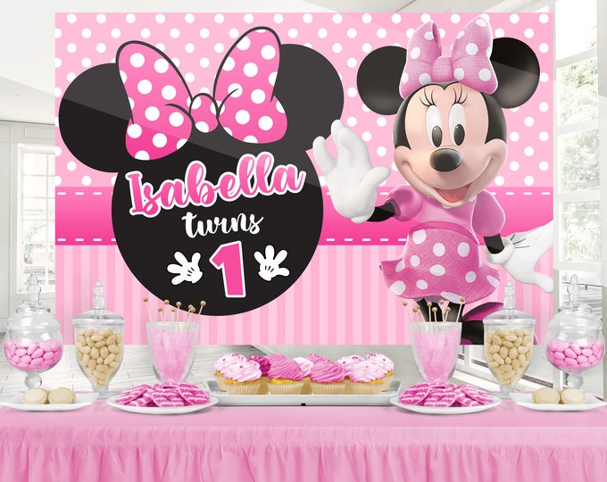 Minnie Mouse Backdrop, Minnie Mouse Birthday Banner, Birthday Backdrop ...