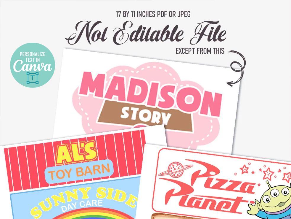 Toy Story Girl Directional Party Signage, Pizza Planet Party Favors ...