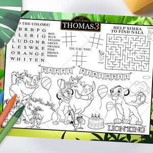 Lion King Activity Placemat, Lion King Placemat, Lion King Coloring ...