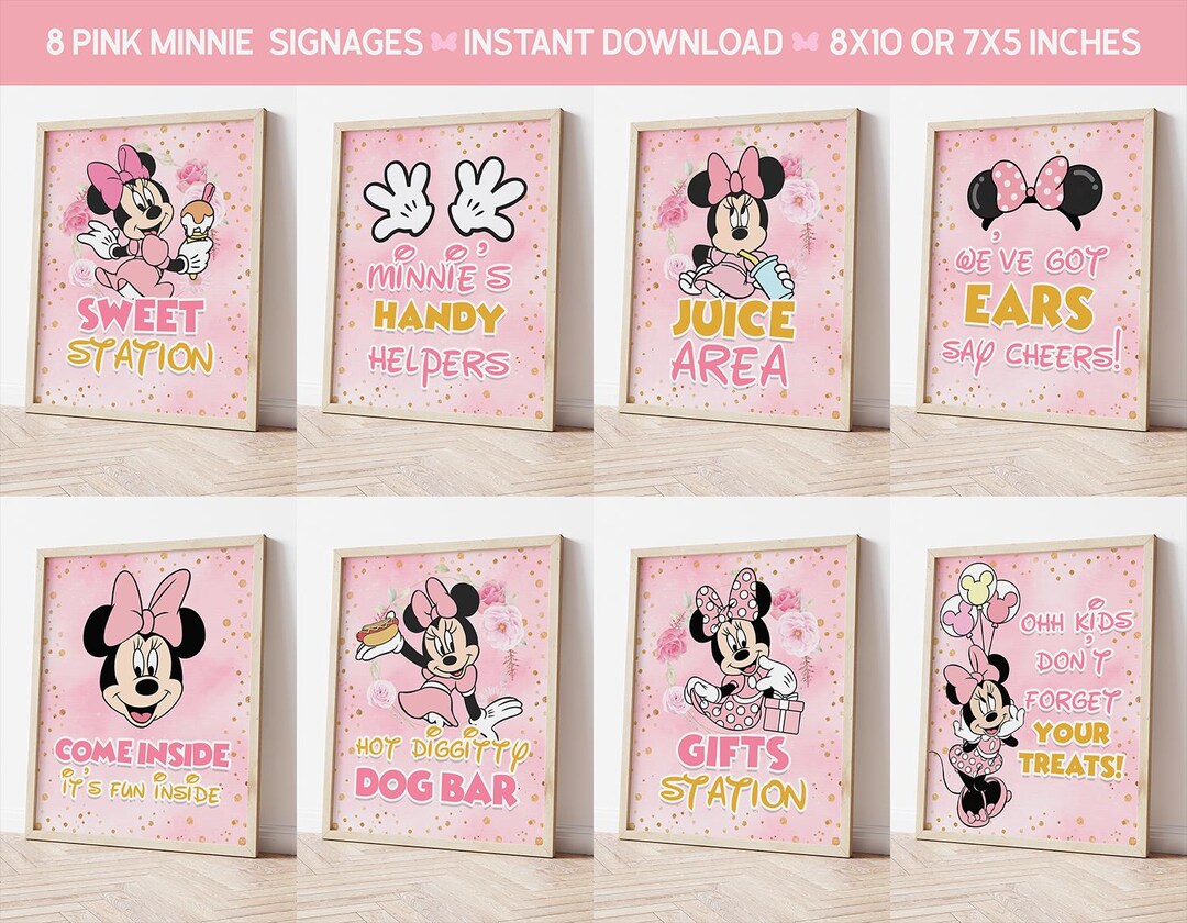 Minnie Mouse Pink Party Signs, Minnie Mouse Pink Signage, Minnie Mouse ...
