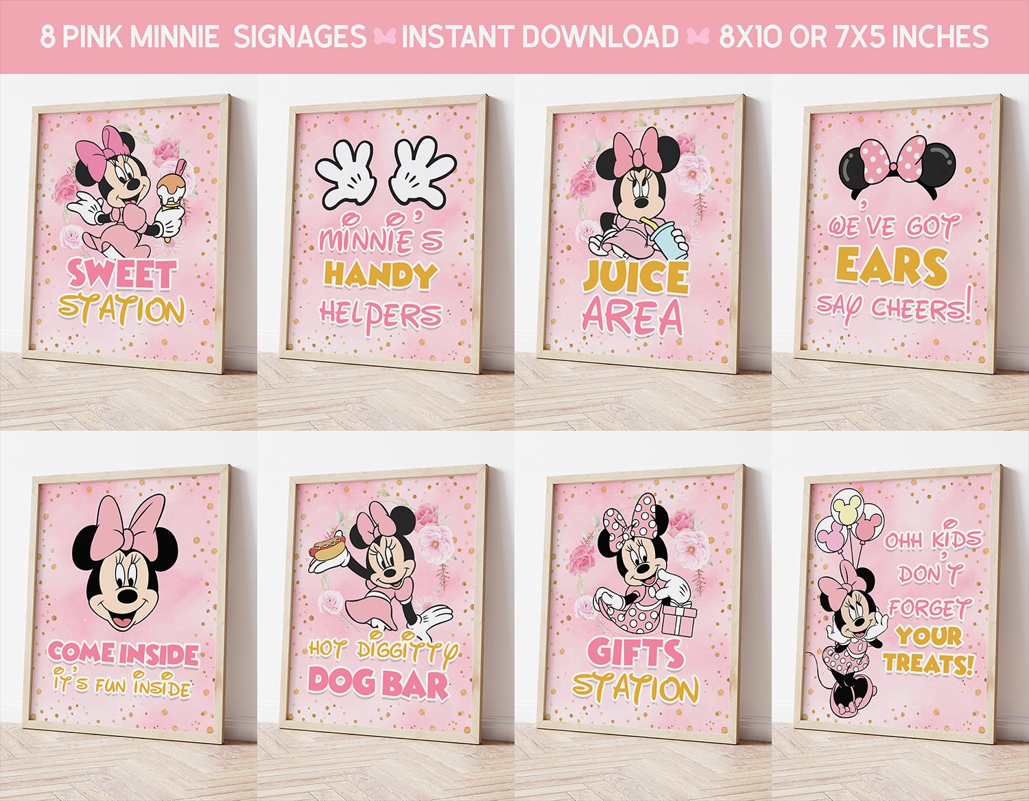 Minnie Mouse Pink Party Signs, Minnie Mouse Pink Signage, Minnie Mouse ...