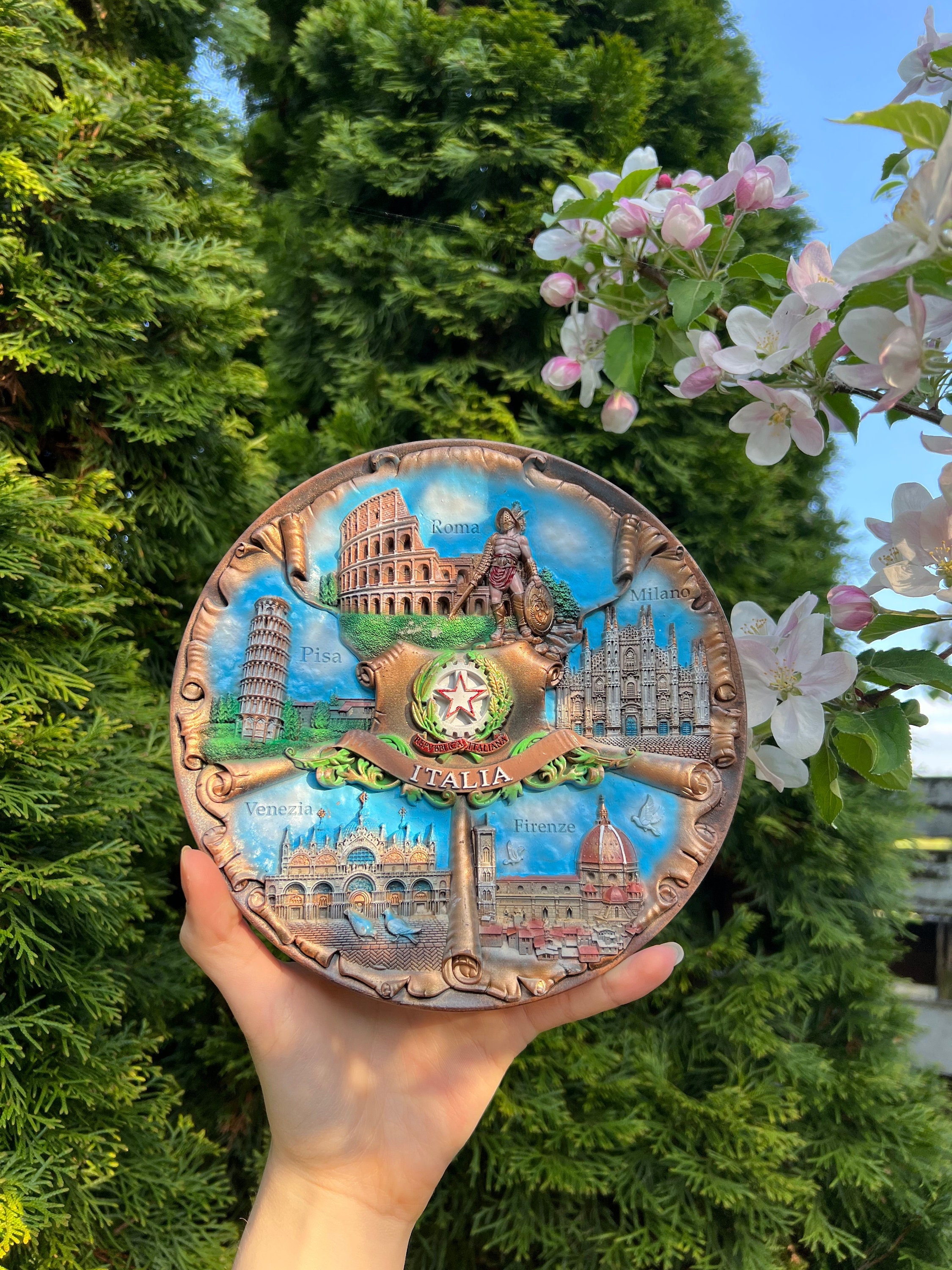 Italy Plate / Hand Painted Hanging 3D Poly Ceramic Decorative Souvenir ...