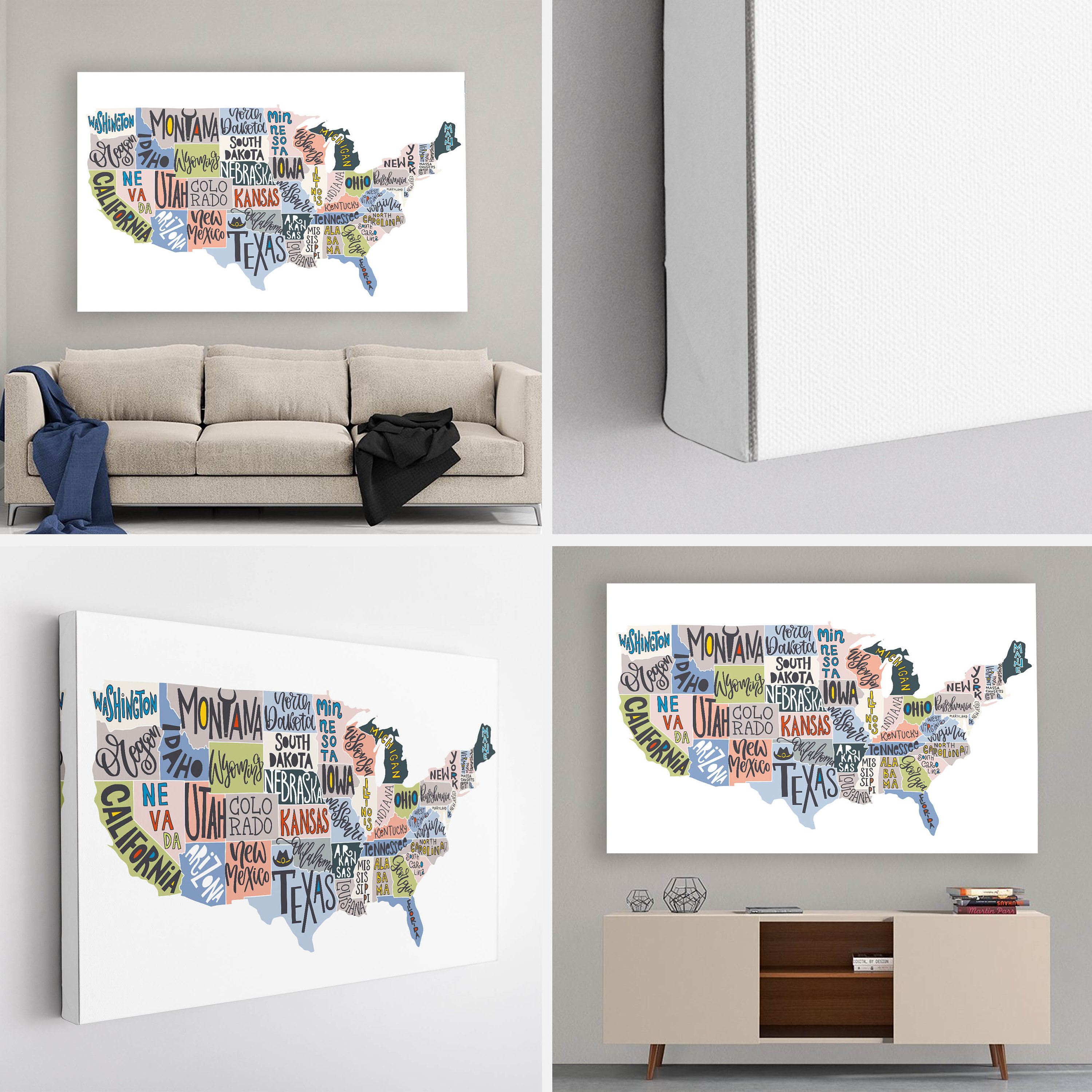 USA Map Canvas Print, USA Map Wall Art, United States Map Canvas Art - Etsy