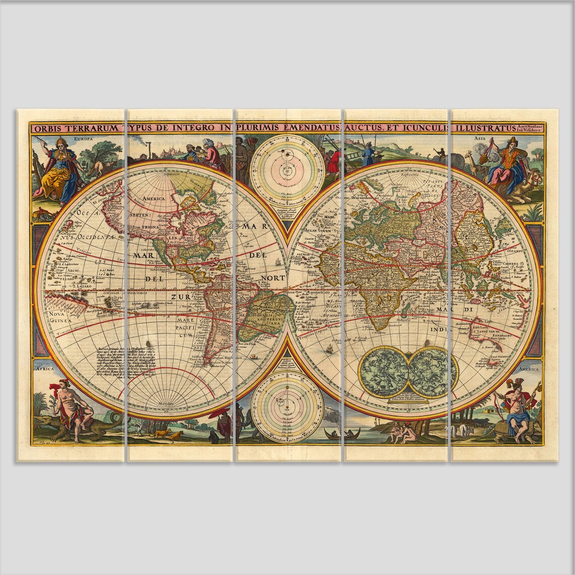 Vintage World Map Canvas Print, World Map Wall Art, Antique World Map ...