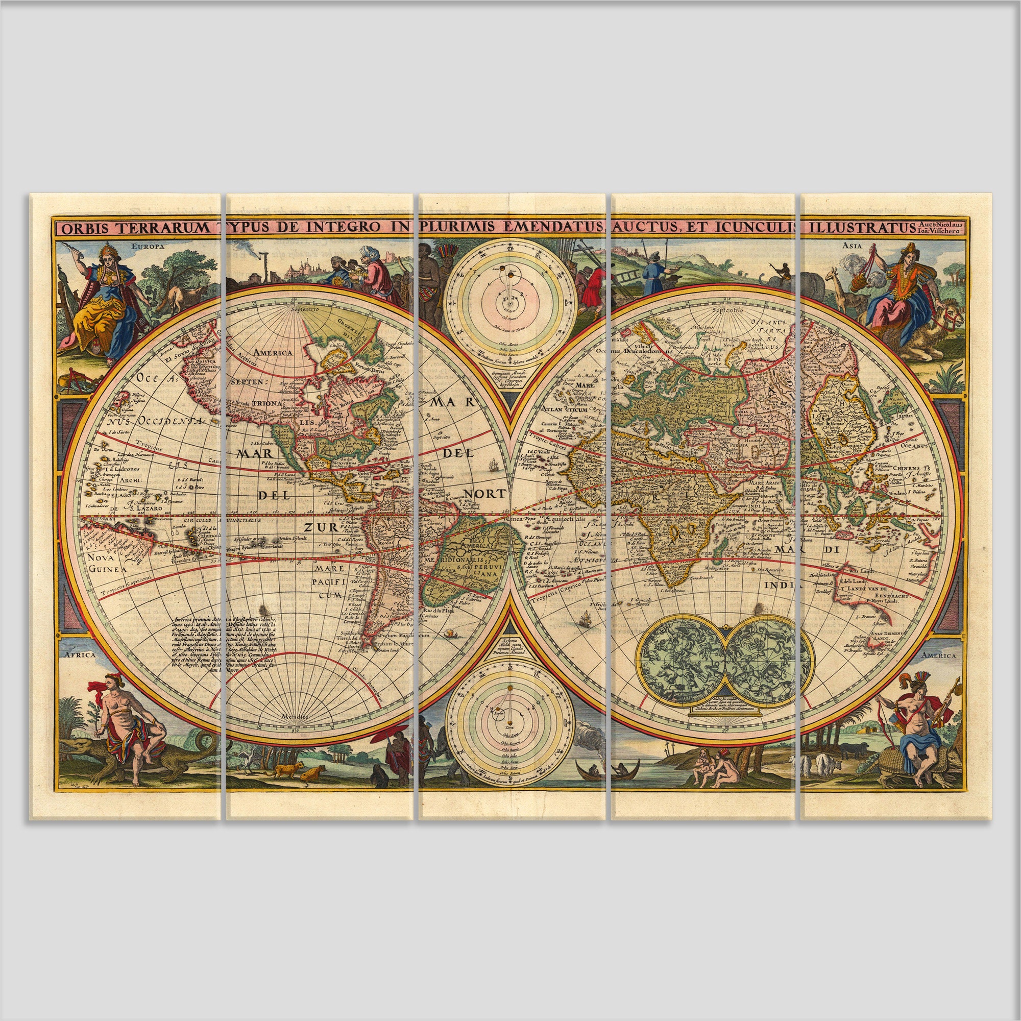 Vintage World Map Canvas Print, World Map Wall Art, Antique World Map ...