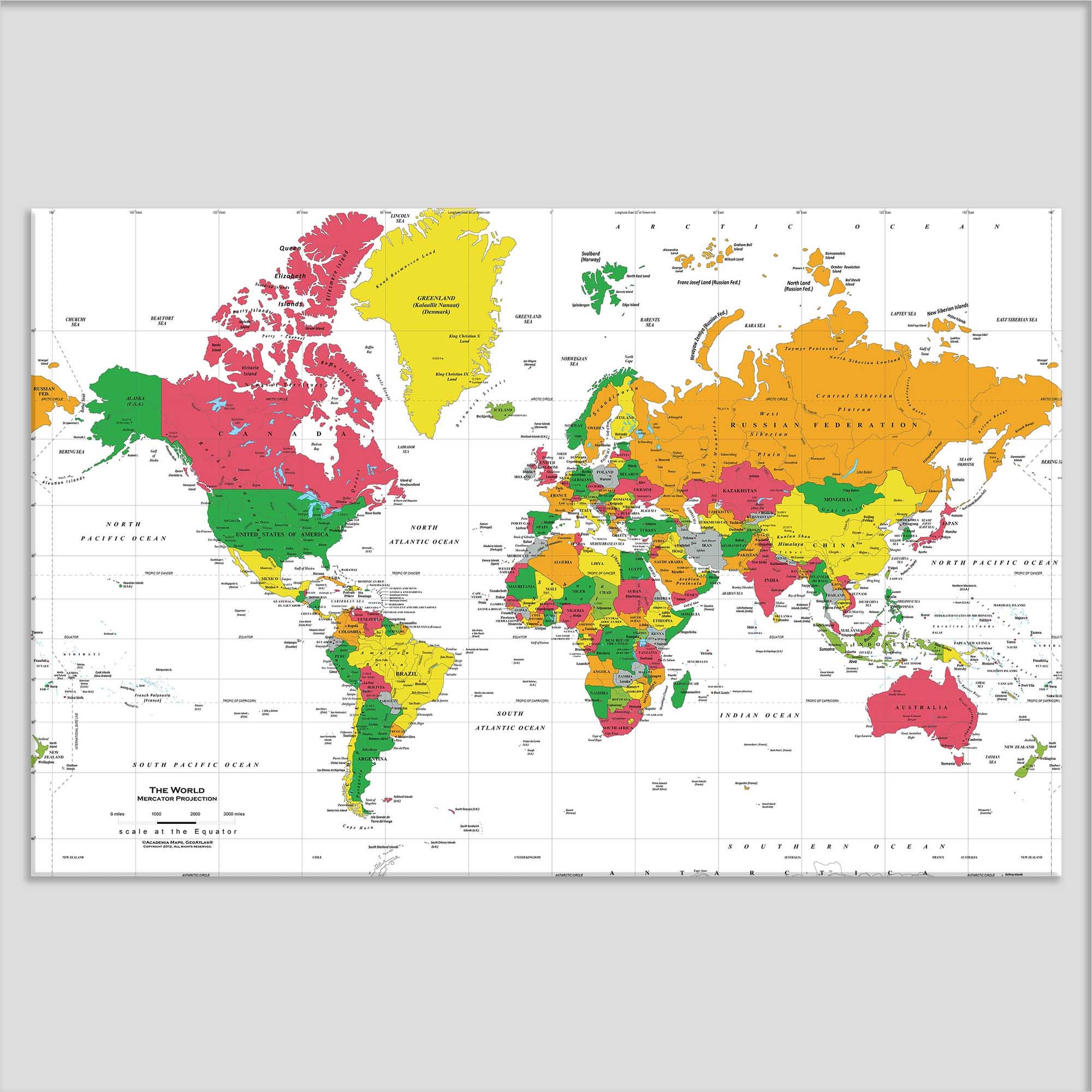 World Map Canvas Print, World Map Wall Art, Minimalist World Map Canvas ...