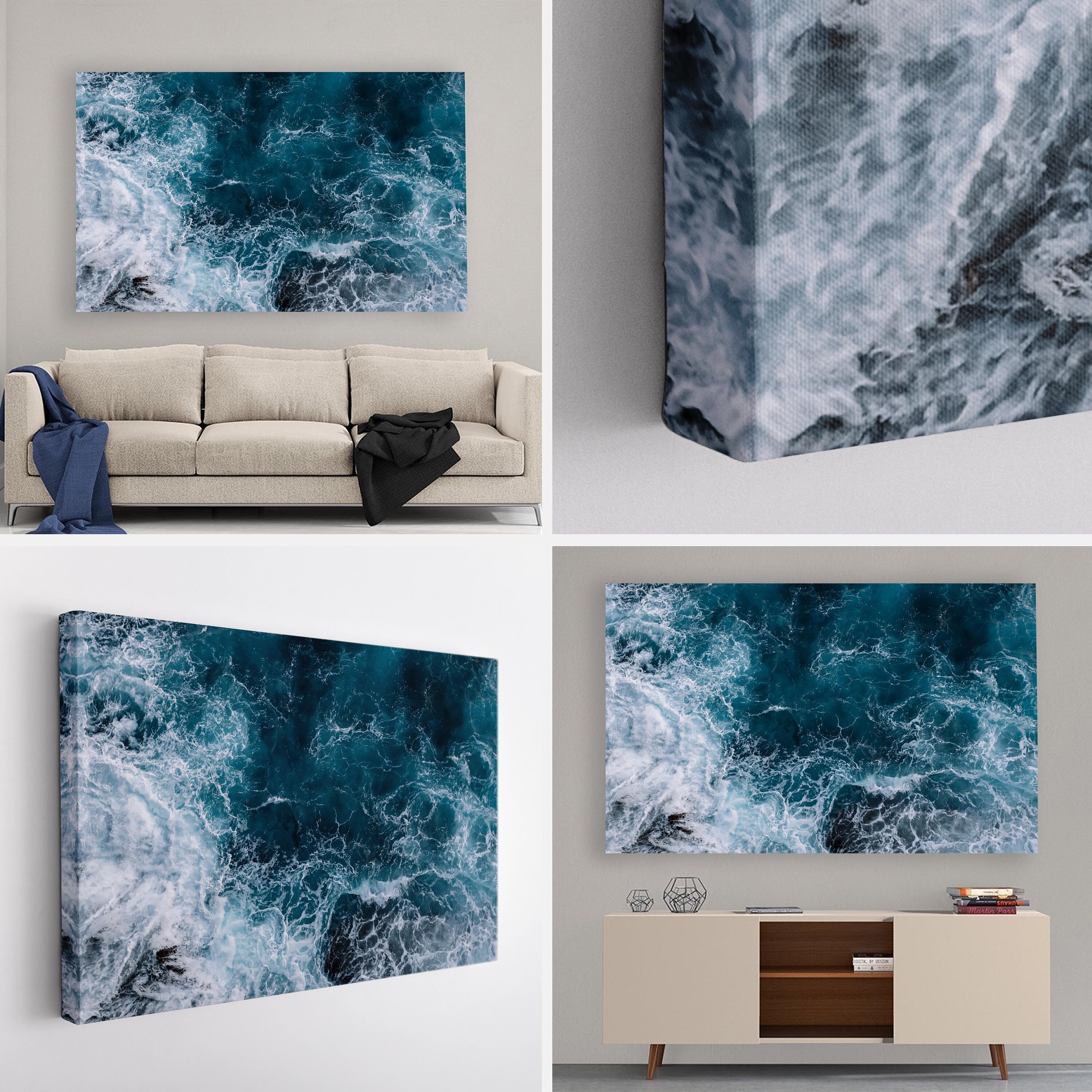 Sea Water Canvas Print, Ocean Wall Art, Sea Canvas Print, Deep Blue ...