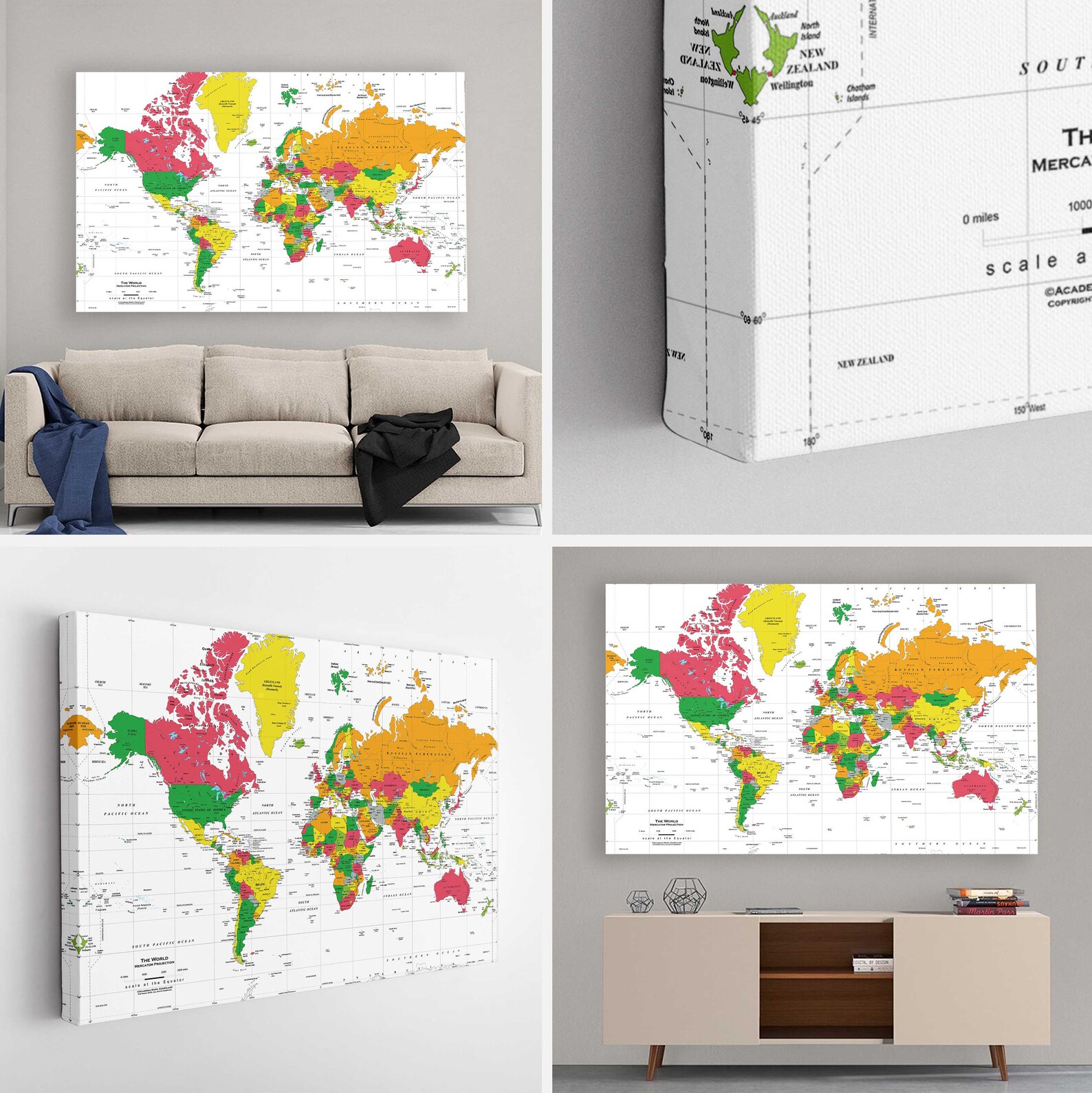 World Map Canvas Print, World Map Wall Art, Minimalist World Map Canvas ...