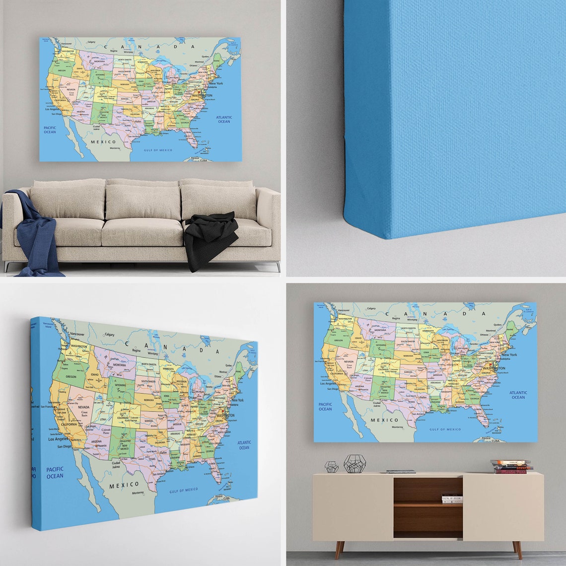 Detailed USA Map Canvas Print USA Map Wall Art USA Map - Etsy Canada