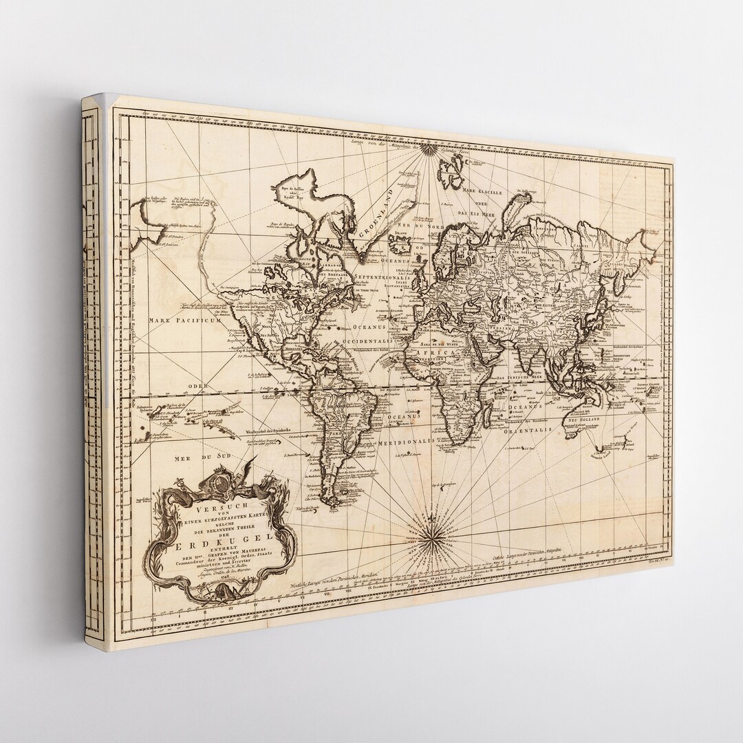 Vintage World Map Canvas Print, World Map Wall Art, Old Style World Map ...