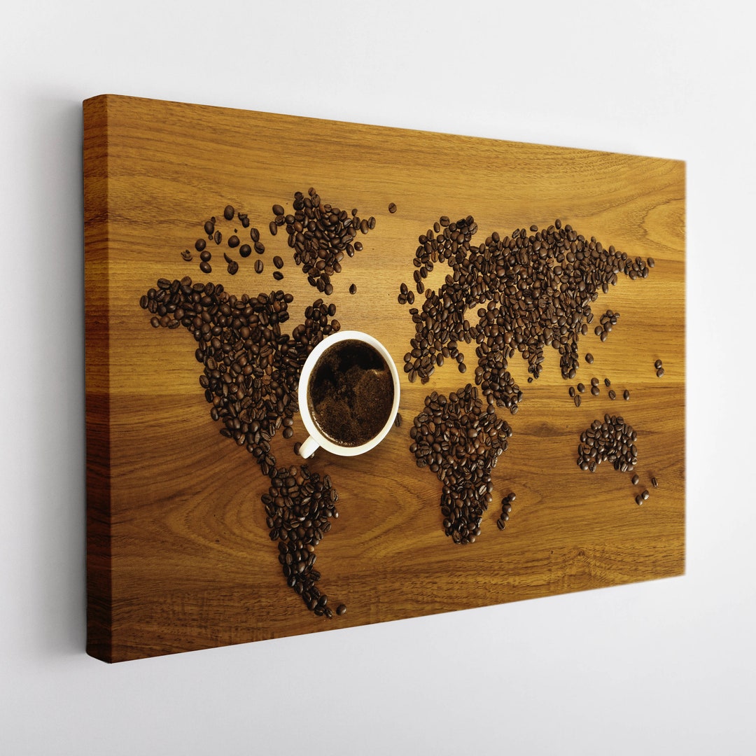 World Map From Coffee Beans Canvas Print, World Map Wall Art, Coffee ...