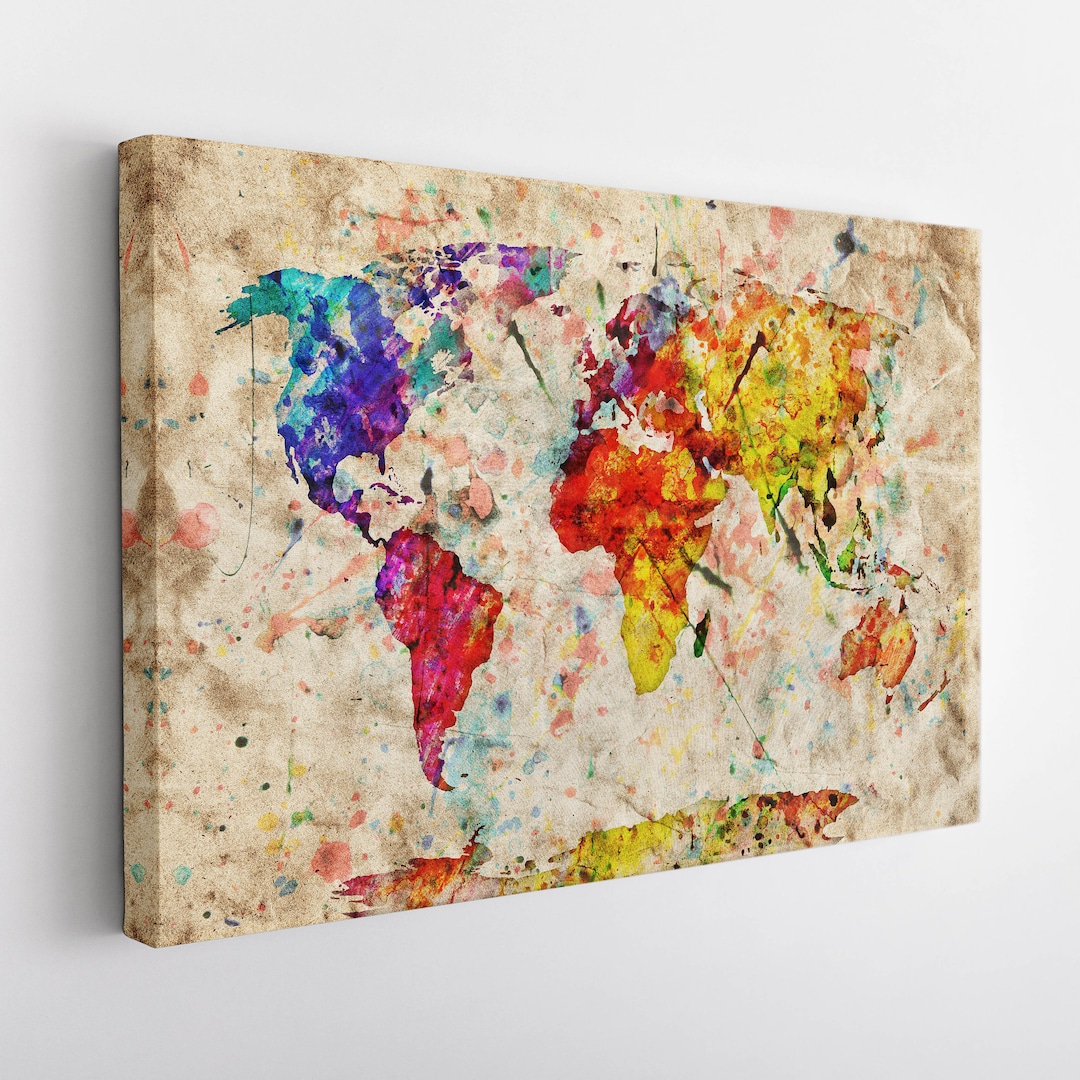 World Map Canvas Print, World Map Wall Art, Abstract World Map Canvas ...