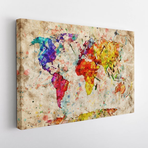 World Map Canvas Print World Map Wall Art Abstract World Map - Etsy